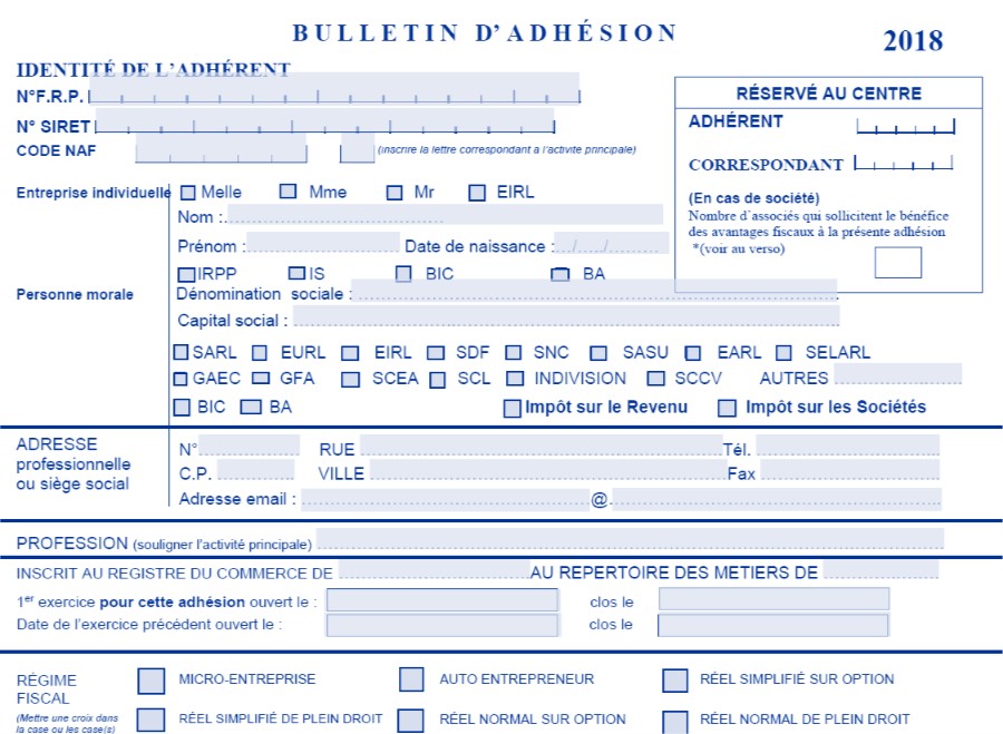 Le bulletin d'adhésion / Adhésion - CGR 5962